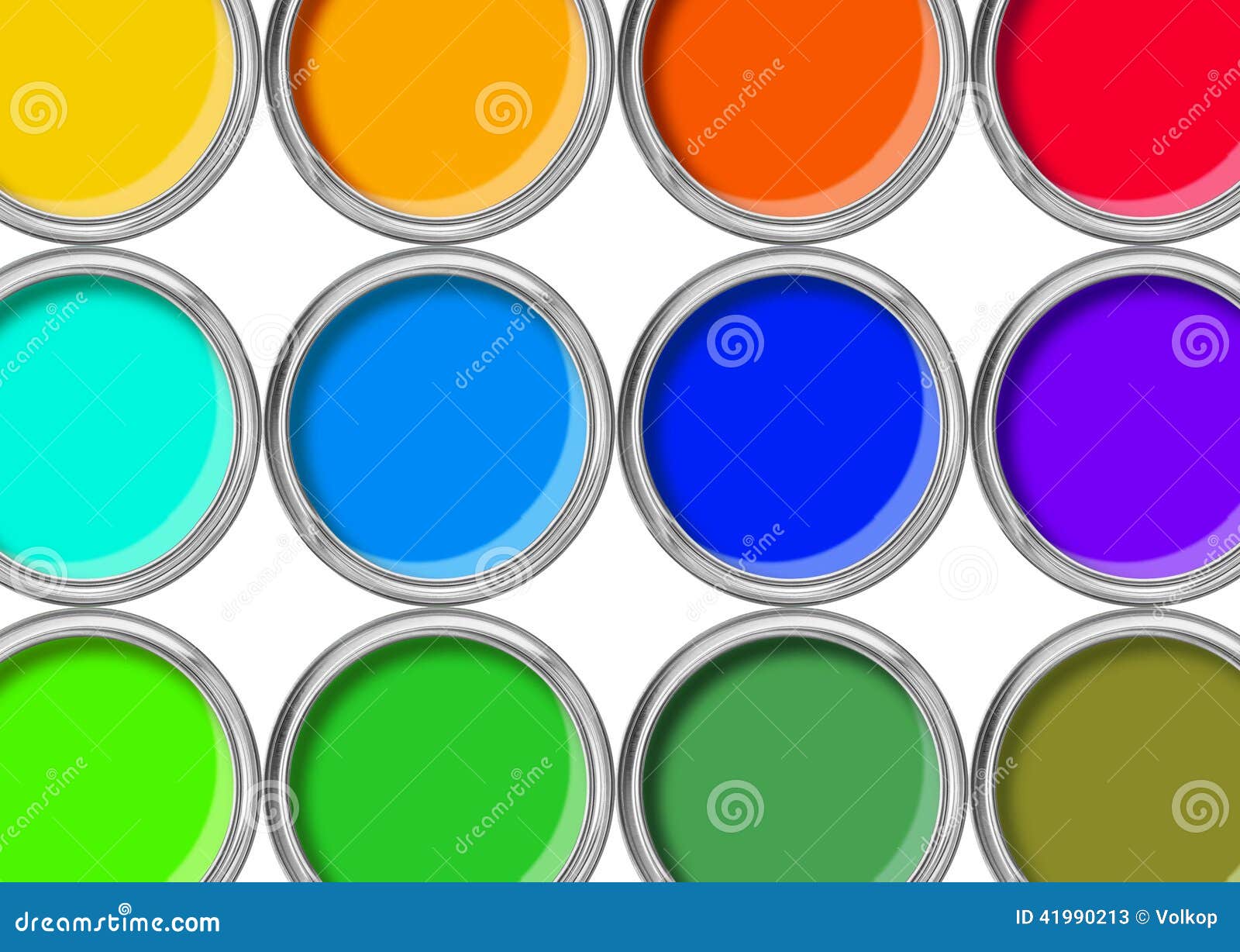 Paint Cans Color Palette, Cans Opened Top View Isolated On White ...