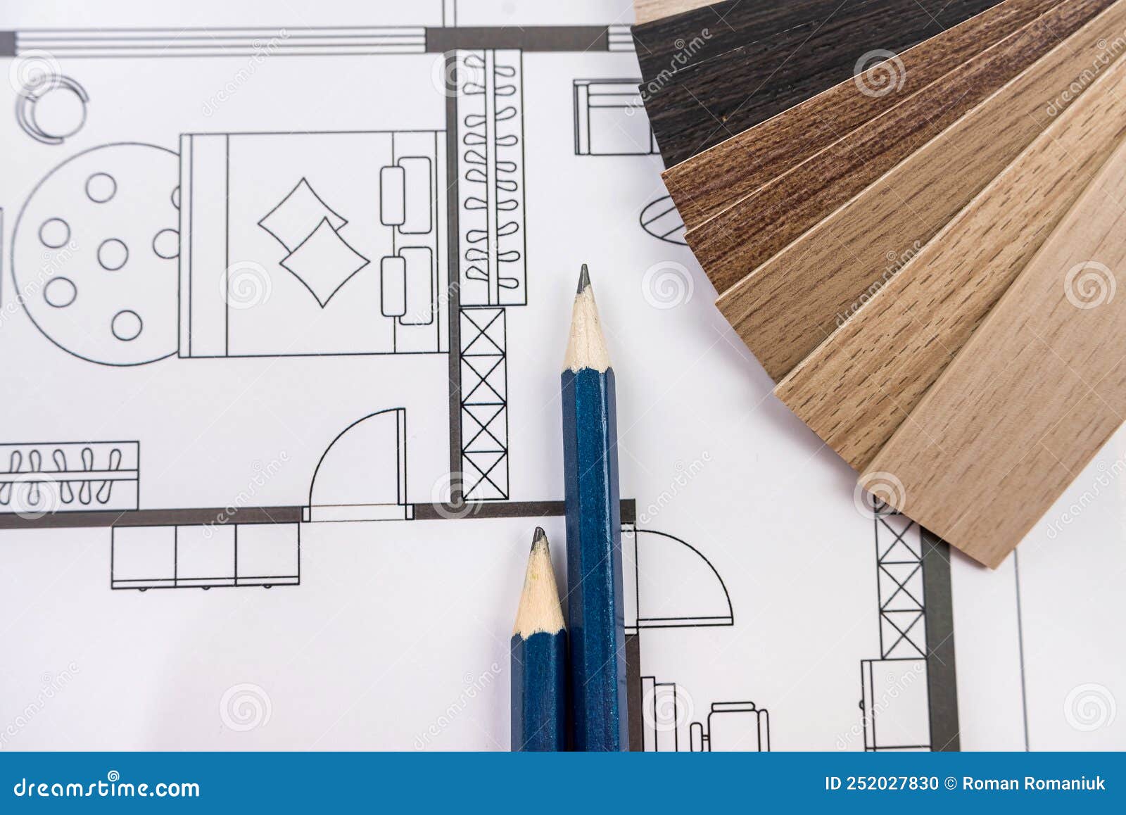 Paint Color Samples with Drawing Instruments on House Plan Project ...