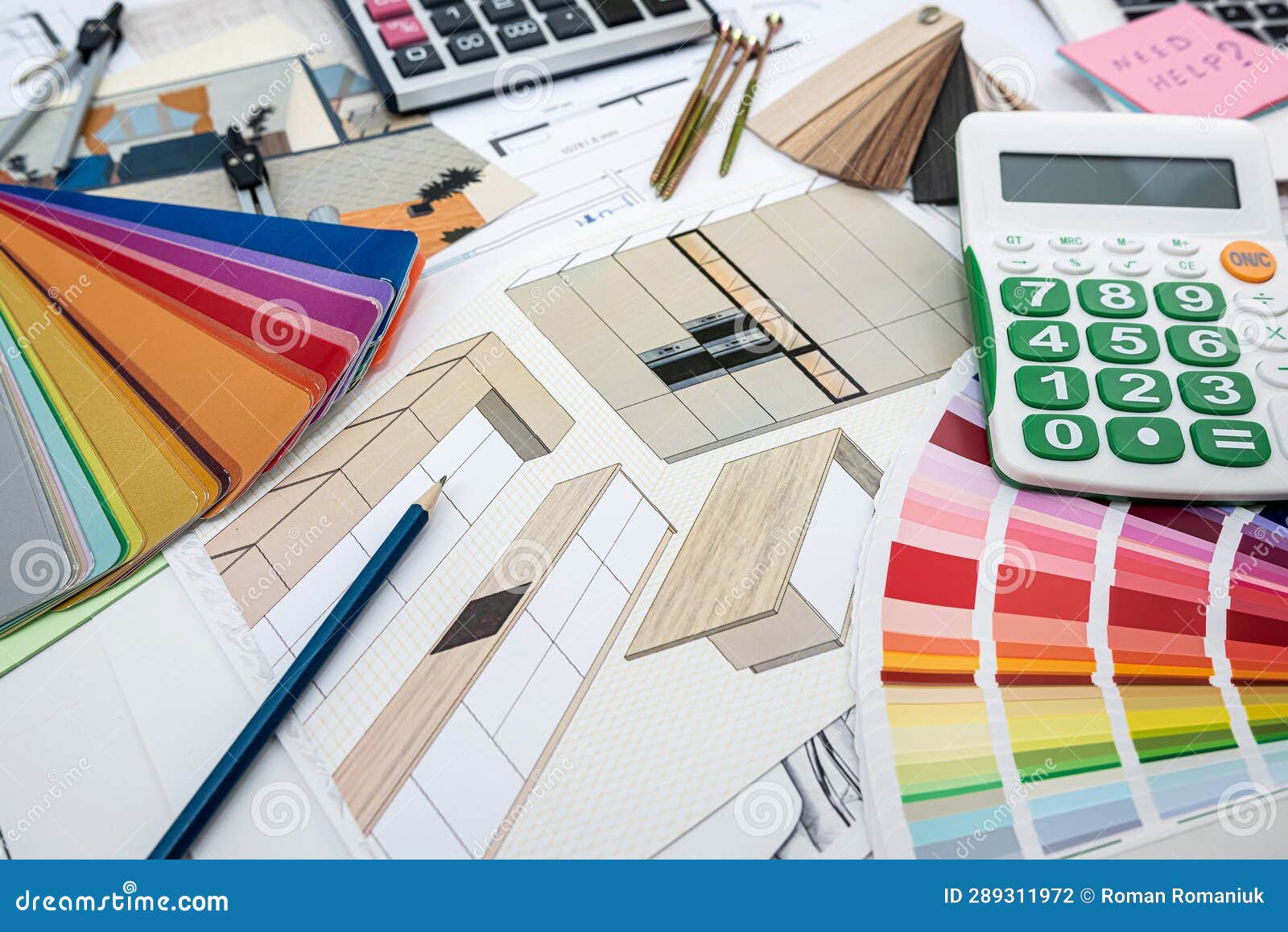 Paint Color Swatches with Drawing Tools for House Plan Project. Stock ...