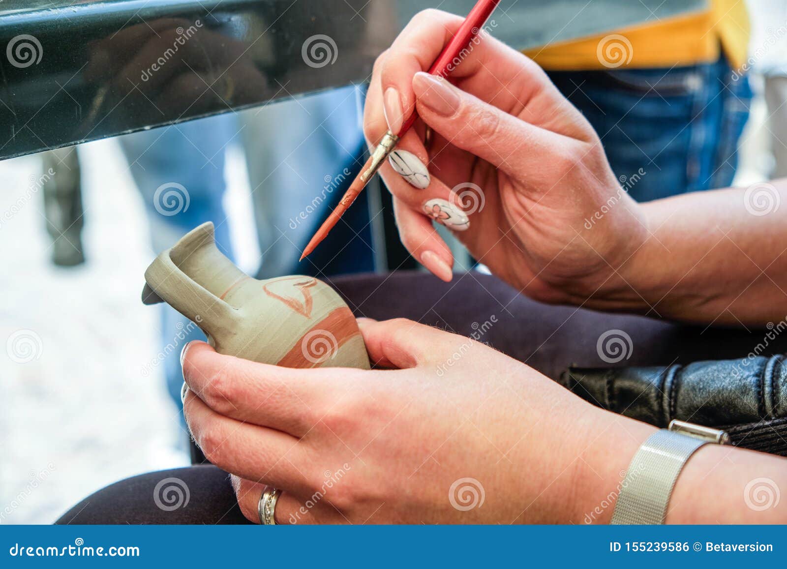 Paint Crock Pots Handmade Work Stock Photo - Image of horizontal, work ...