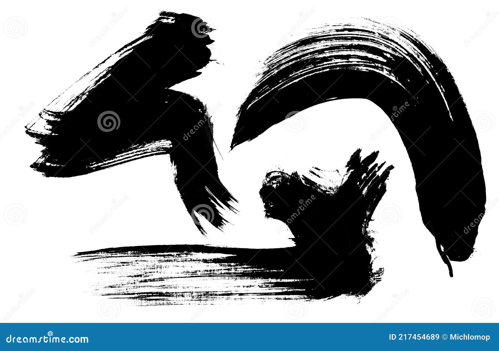 Paint Drawing of Black Smear on White Background. Hand Drawn Abstract ...