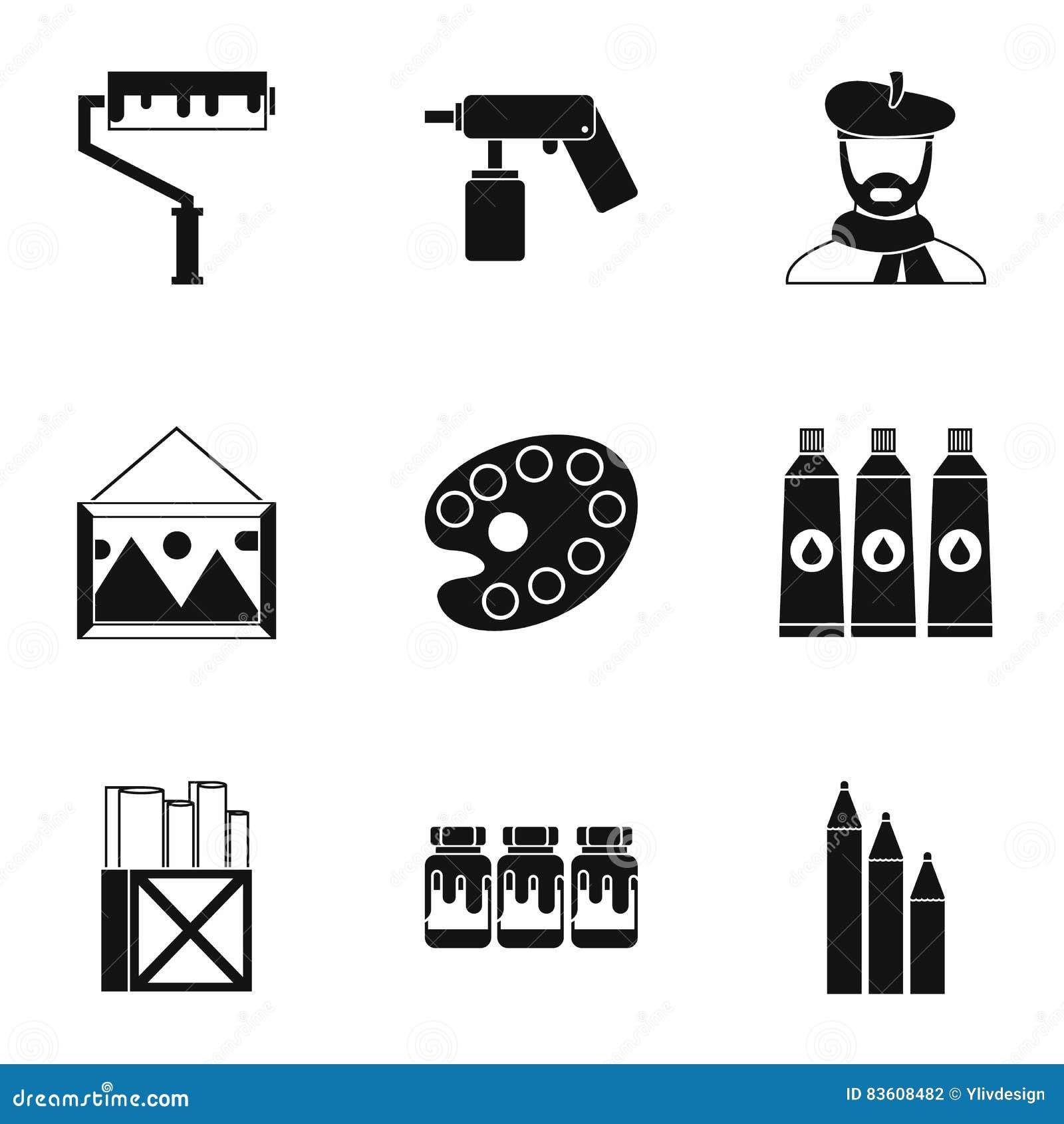 Paint Drawing Icons Set, Simple Style Stock Vector - Illustration of ...