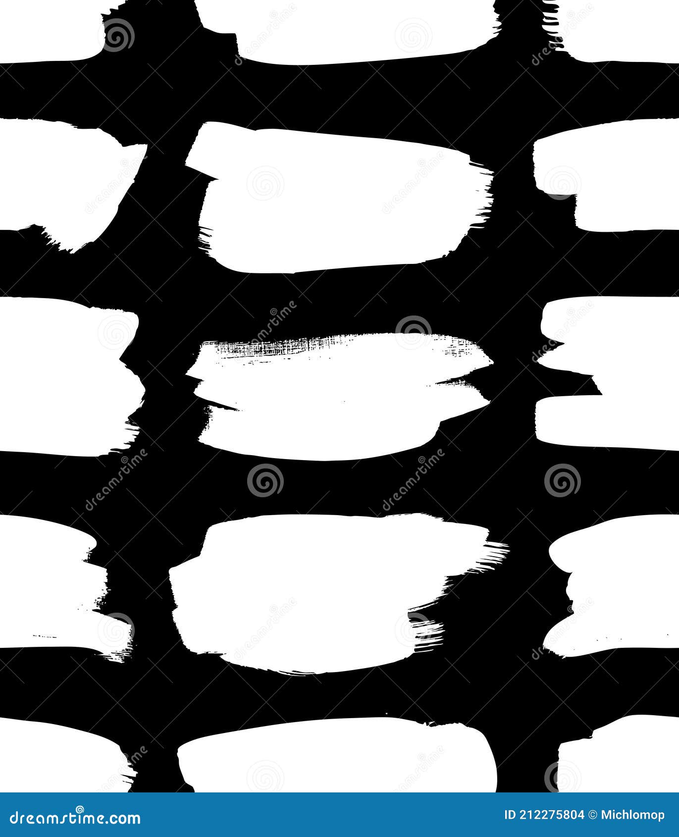Paint Drawing Seamless Pattern Black and White Smear. Hand Drawn ...