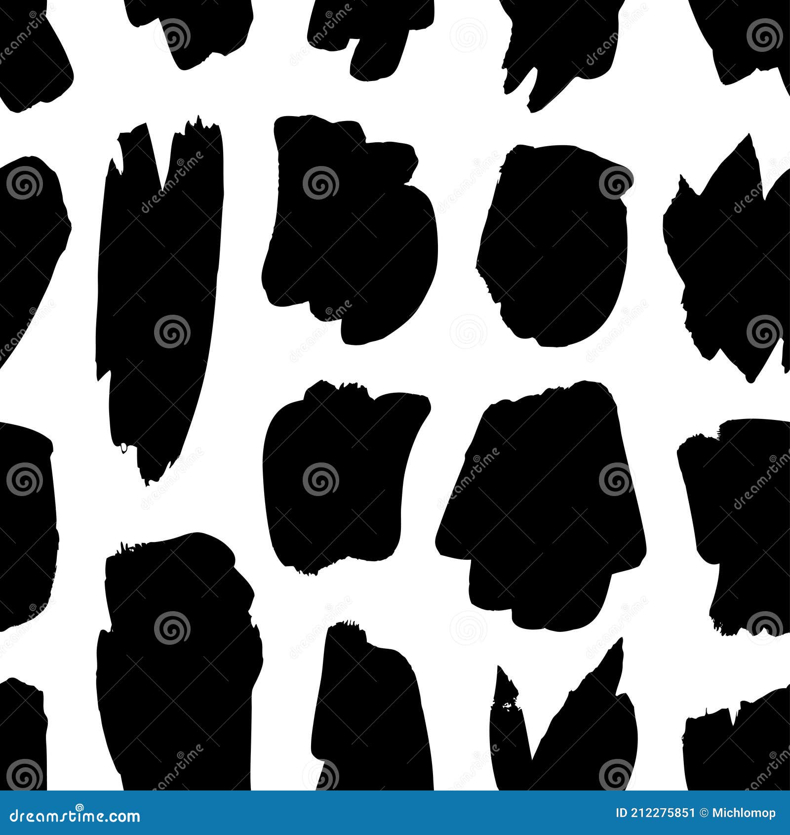 Paint Drawing Seamless Pattern Black and White Smear. Hand Drawn ...