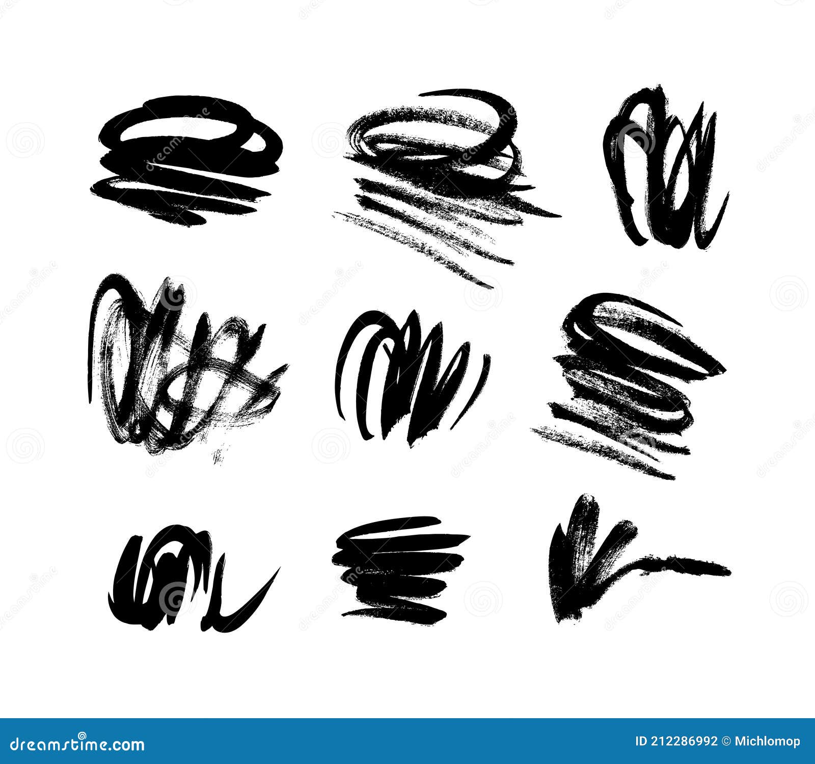 Paint Drawing Set of Black Smear on White Background. Hand Drawn ...