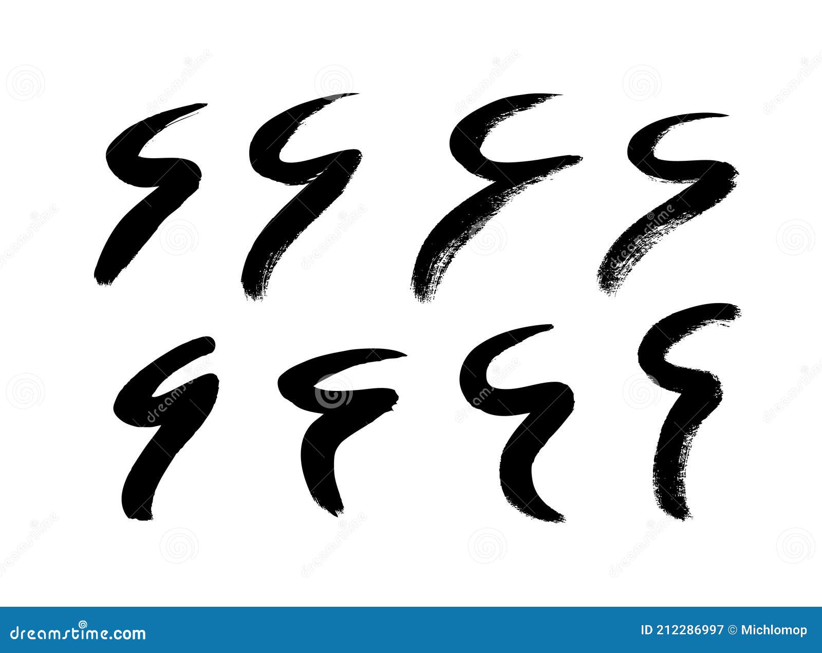 Paint Drawing Set of Black Smear on White Background. Hand Drawn ...