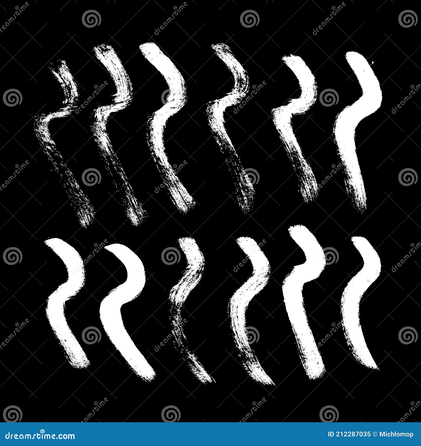 Paint Drawing Set of Black Smear on White Background. Hand Drawn ...