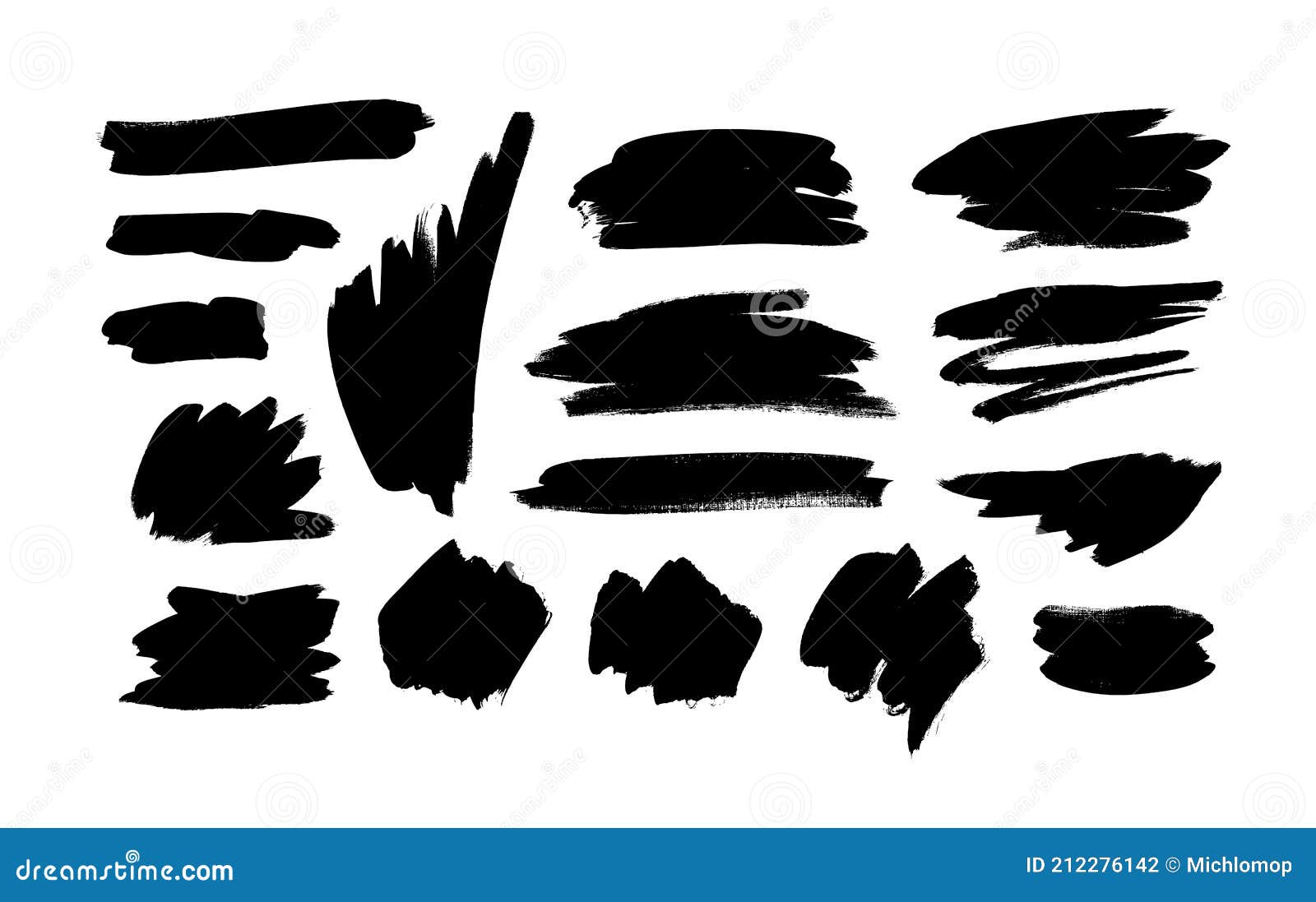 Paint Drawing Set of Smear Black and White. Hand Drawn Abstract ...