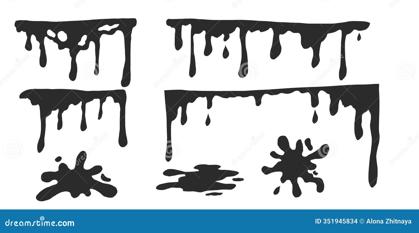 Black Melt Drips. Liquid Paint Drops Seamless Vector. Dripping Paint ... Black Melt Drips. Liquid Paint Drops Seamless Vector. Dripping Paint ...