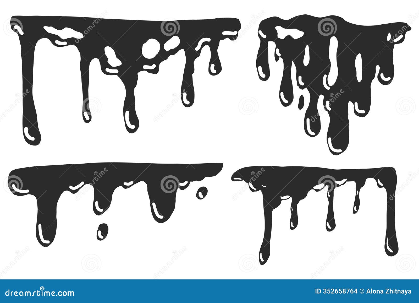 Black Melt Drips. Liquid Paint Drops Seamless Vector. Dripping Paint ... Black Melt Drips. Liquid Paint Drops Seamless Vector. Dripping Paint ...