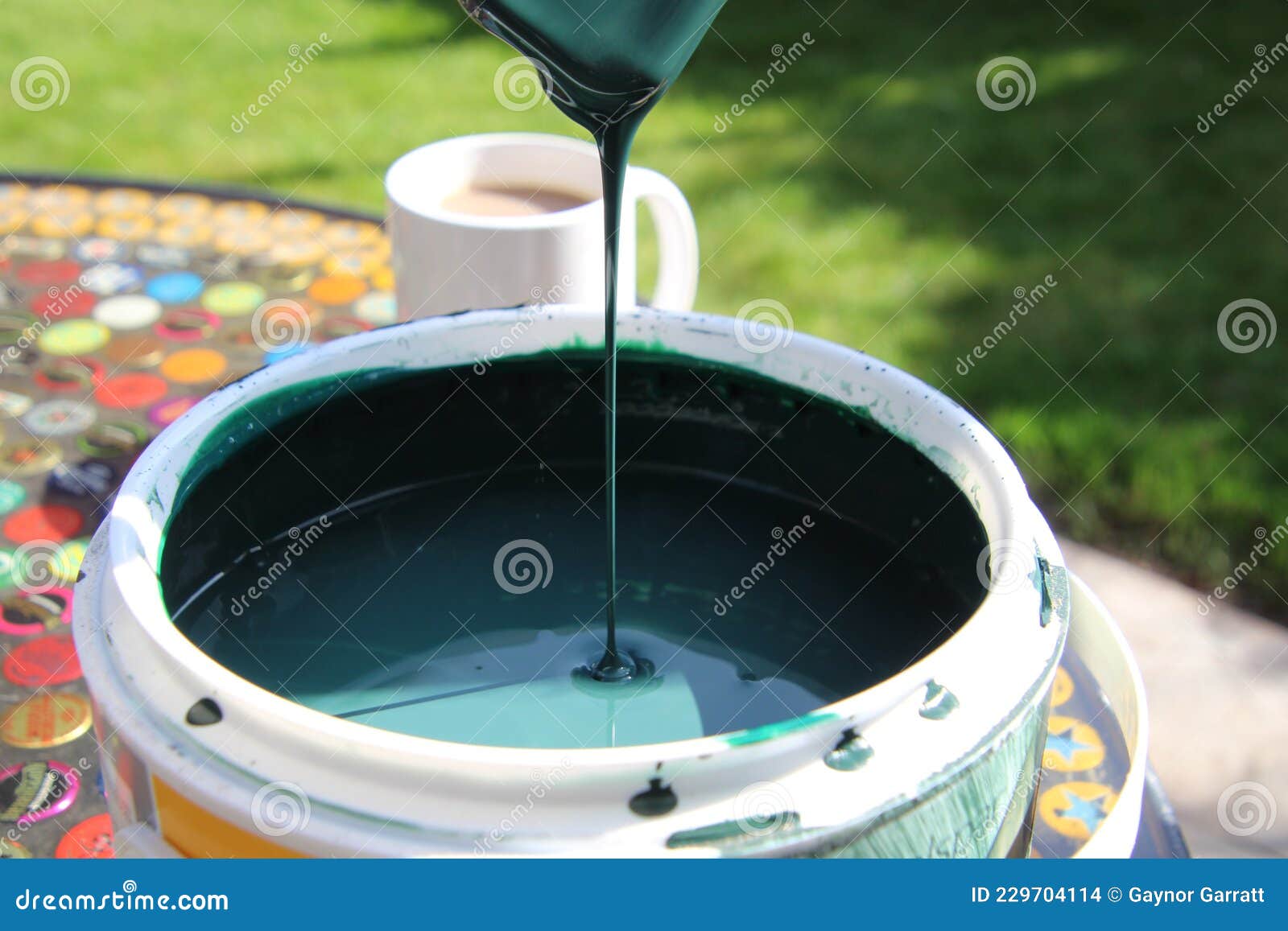 Blue Grey Paint Dripping into Pot Editorial Stock Image - Image of ...