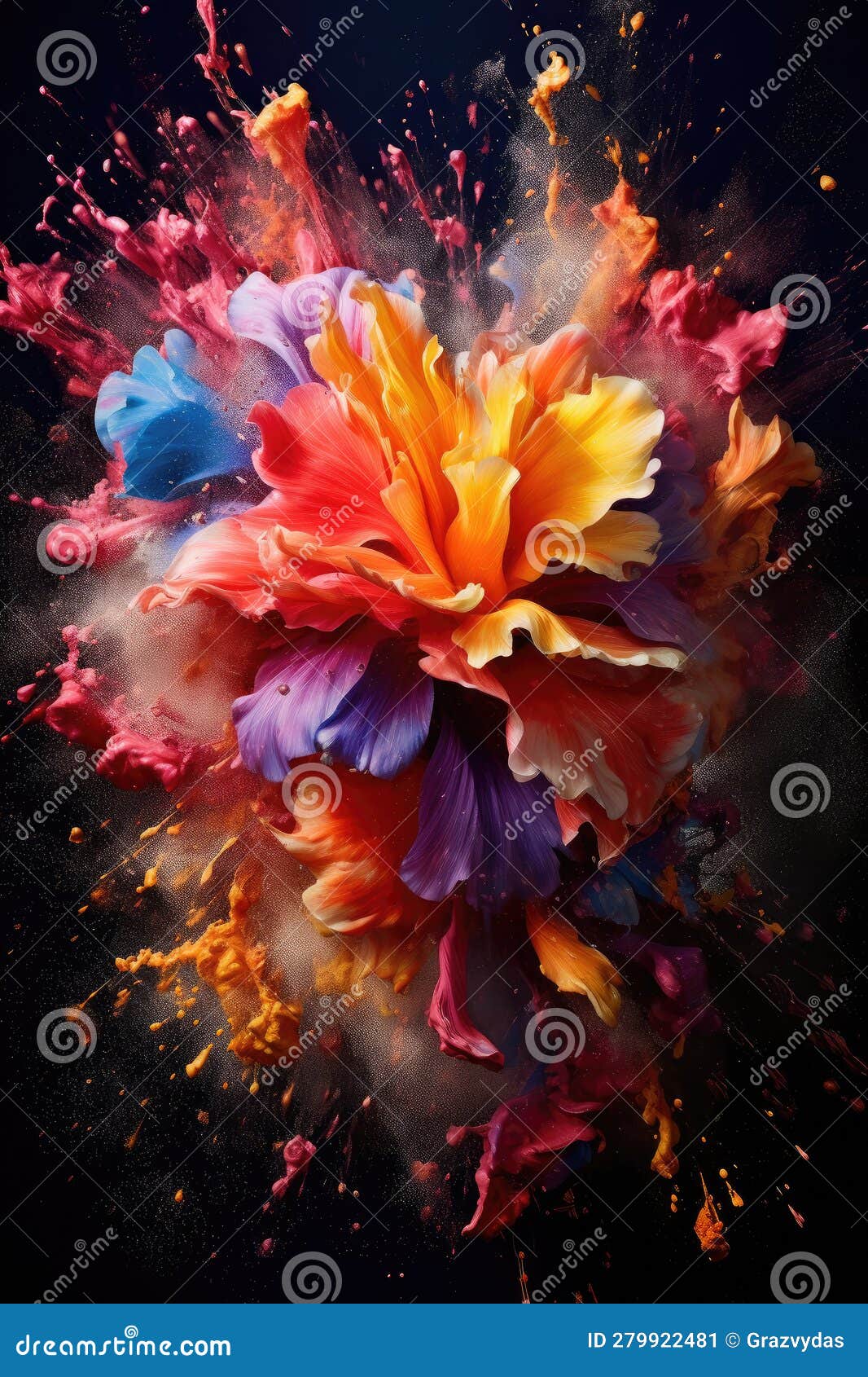 Paint Exploding, Forming into Shape of Amazing Colorful Flowers.AI ...