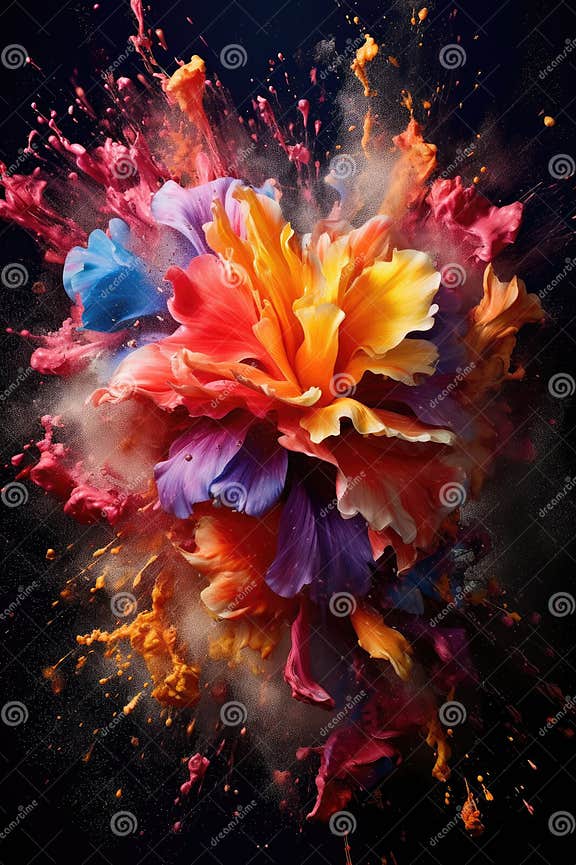 Paint Exploding, Forming into Shape of Amazing Colorful Flowers.AI ...