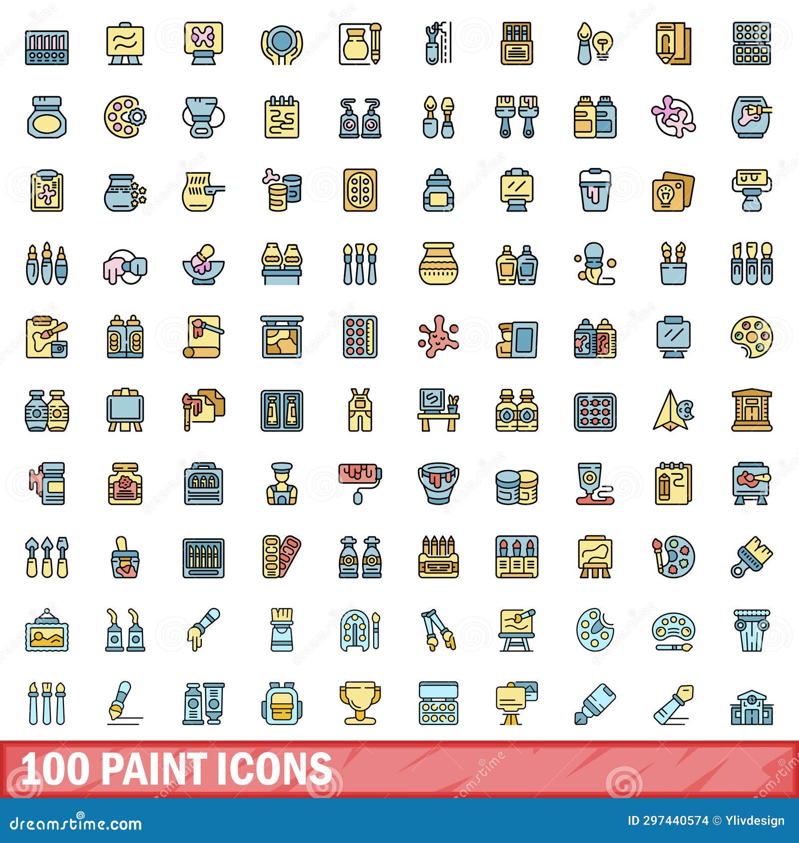 100 Paint Icons Set, Color Line Style Stock Vector - Illustration of ...