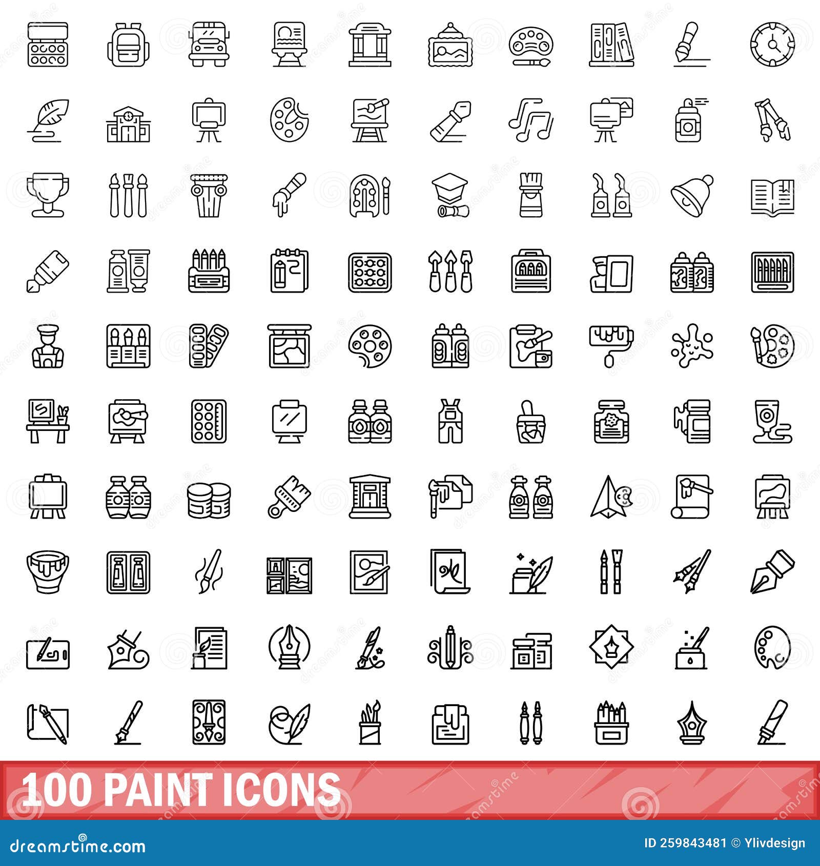 100 Paint Icons Set, Outline Style Stock Vector - Illustration of icon ...