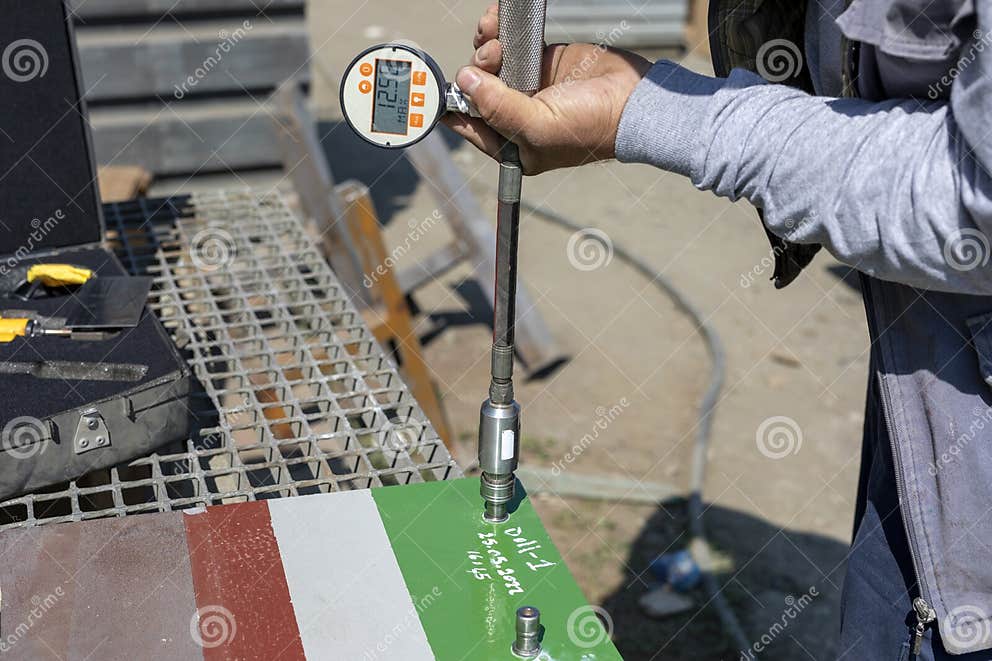 Paint Inspector is Testing Pull-off Adhesion (dolly) Test for Coating ...