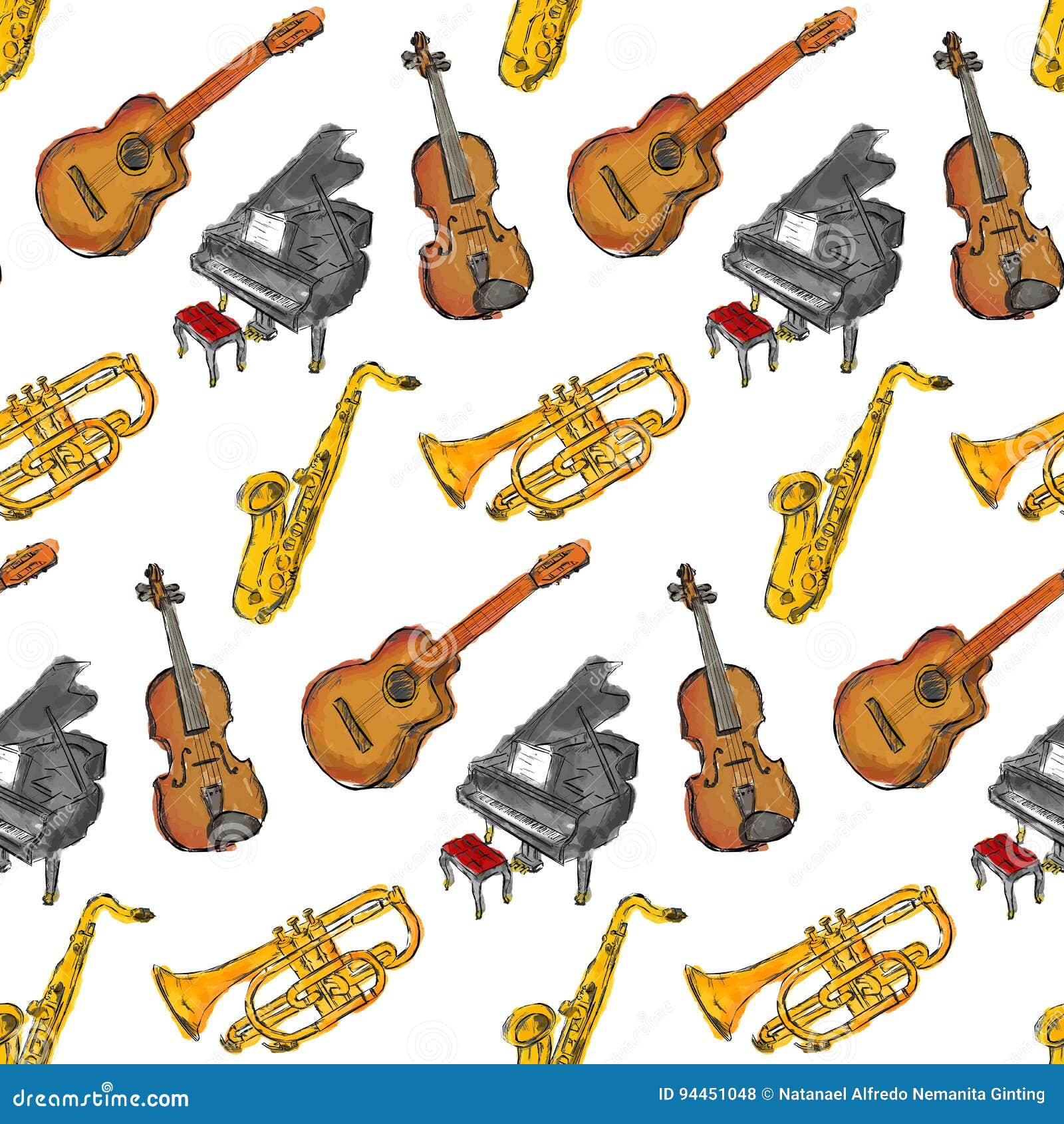 Paint Musical Instruments Seamless Pattern Stock Vector - Illustration ...