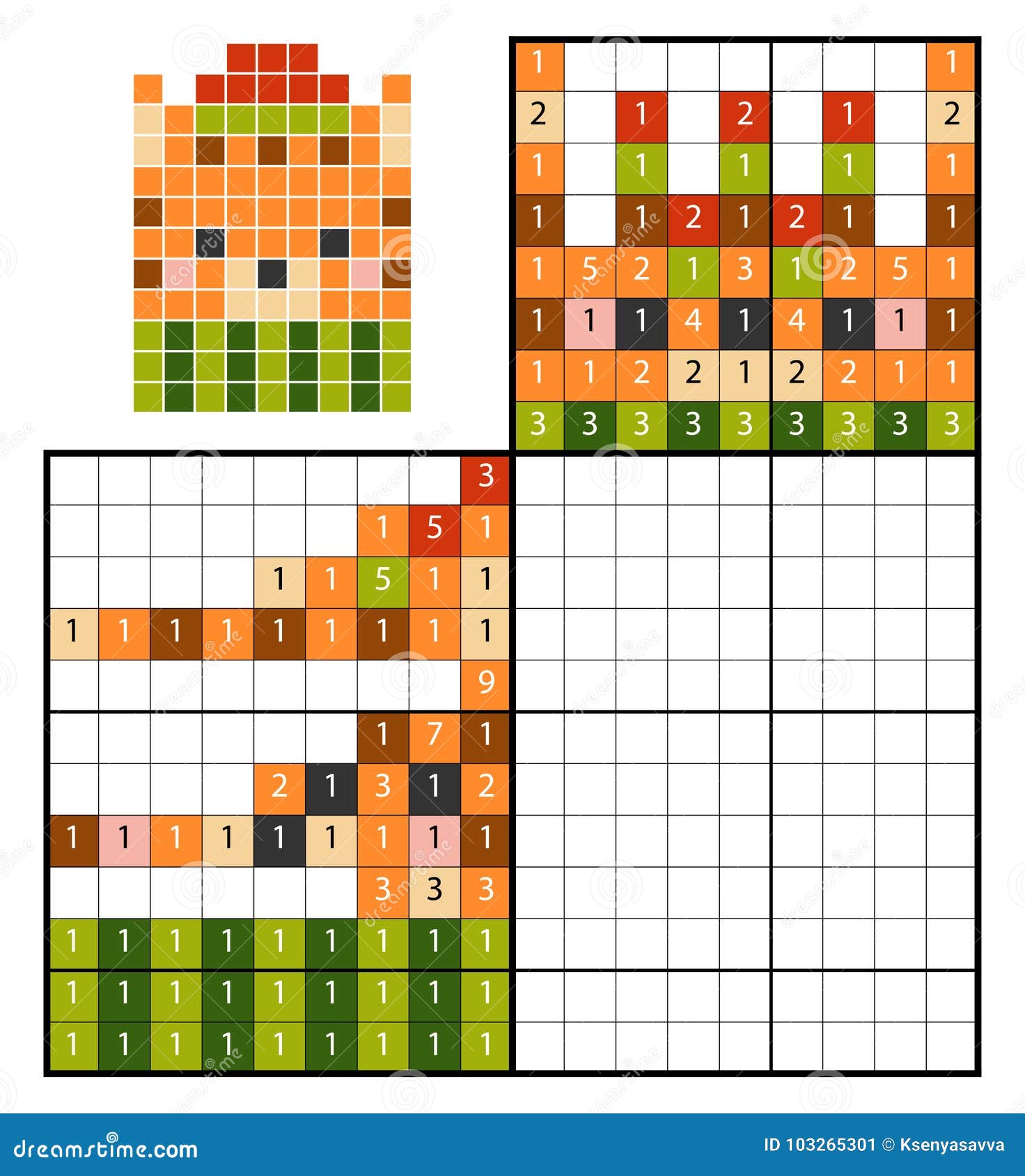 Paint by Number Puzzle Nonogram, Cat Stock Vector - Illustration of ...