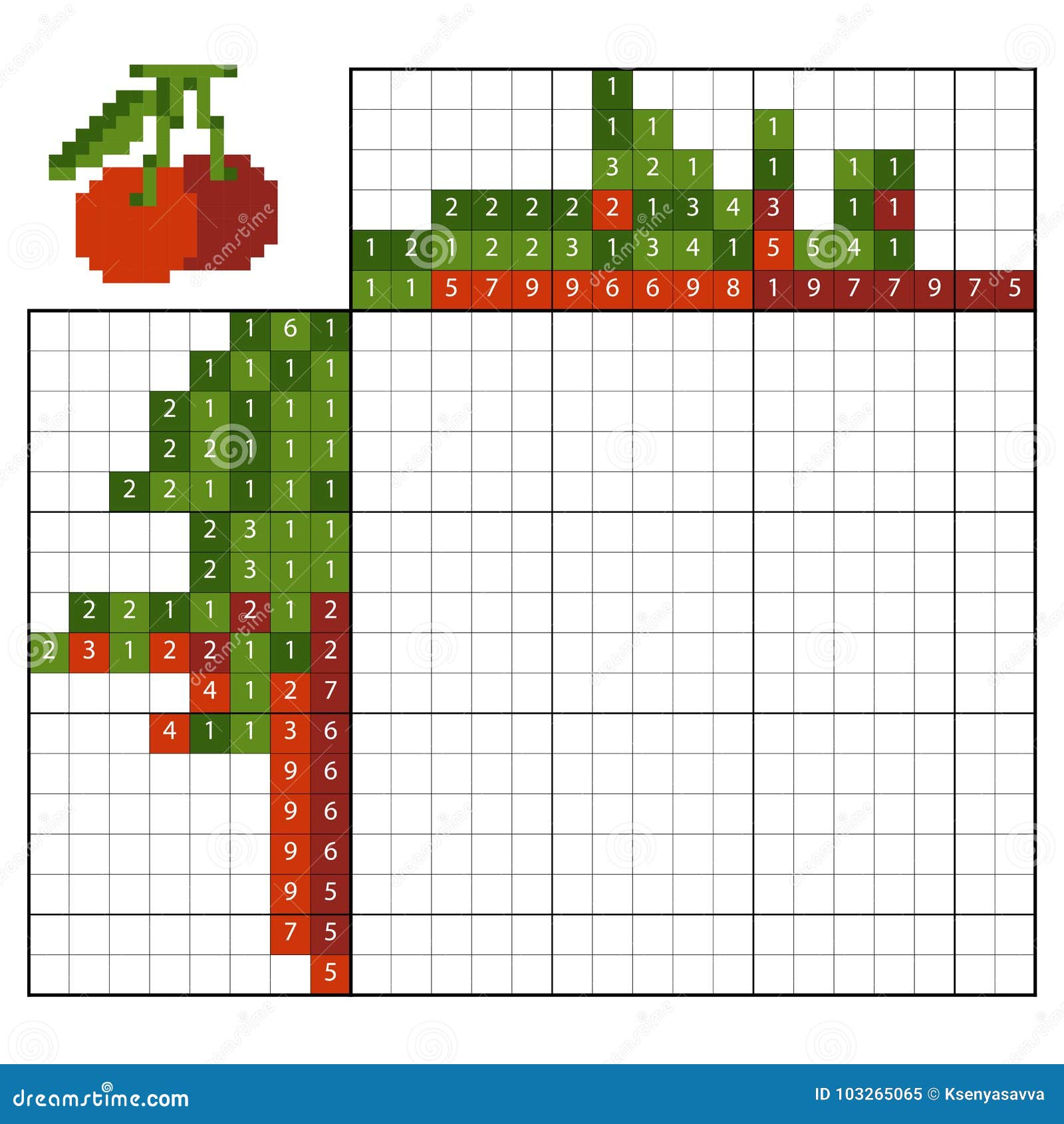 Paint by Number Puzzle Nonogram, Cherry Stock Vector - Illustration of hanjie, market: 103265065