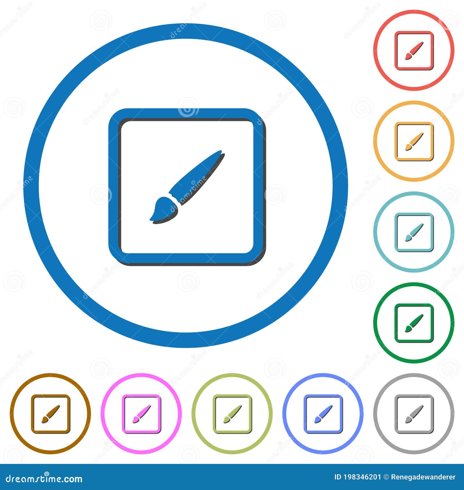 Paint Object Icons with Shadows and Outlines Stock Vector ...