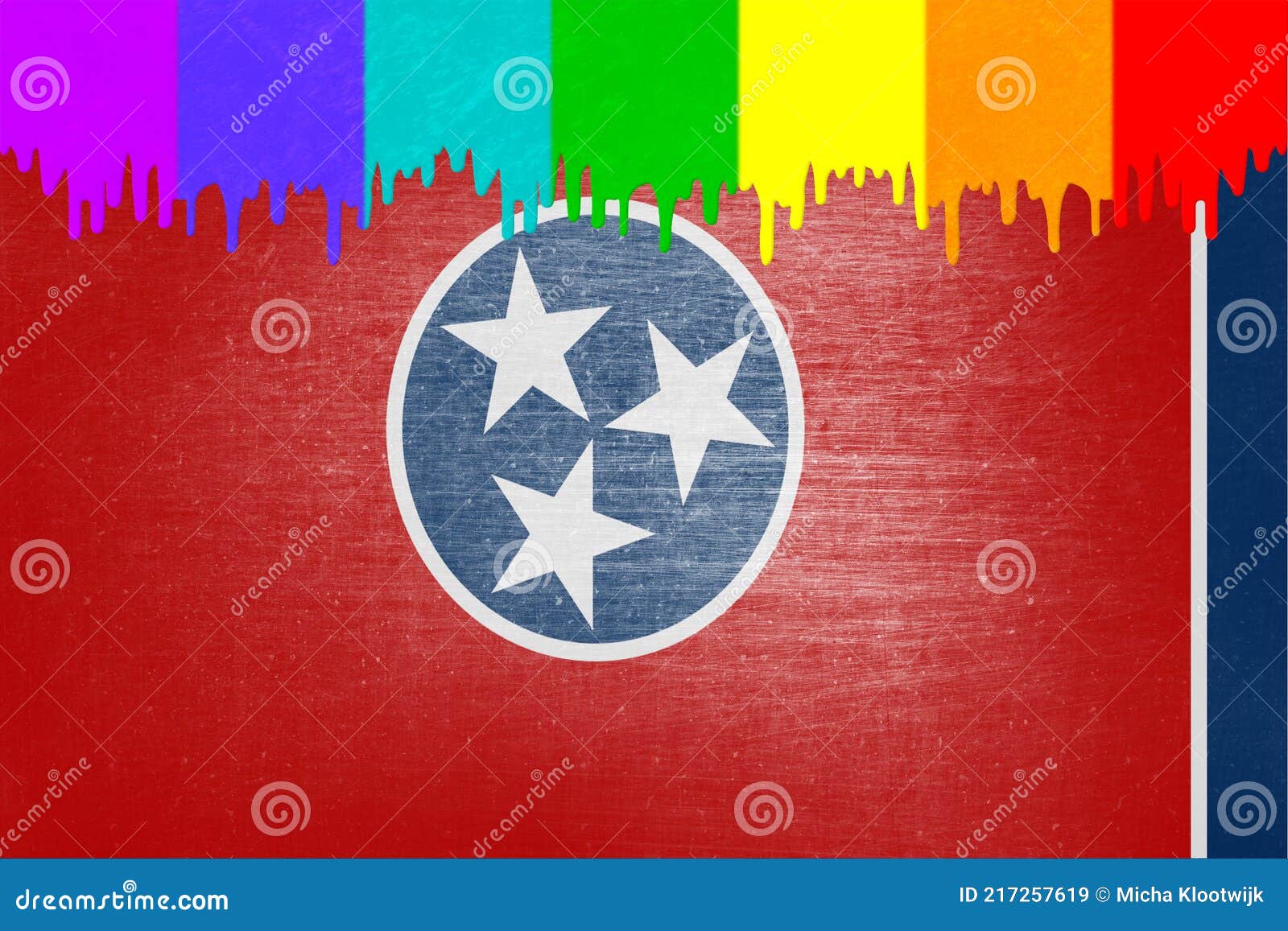 Paint Rainbow Flag is Dripping Over the State Flag of Tennessee Stock ...