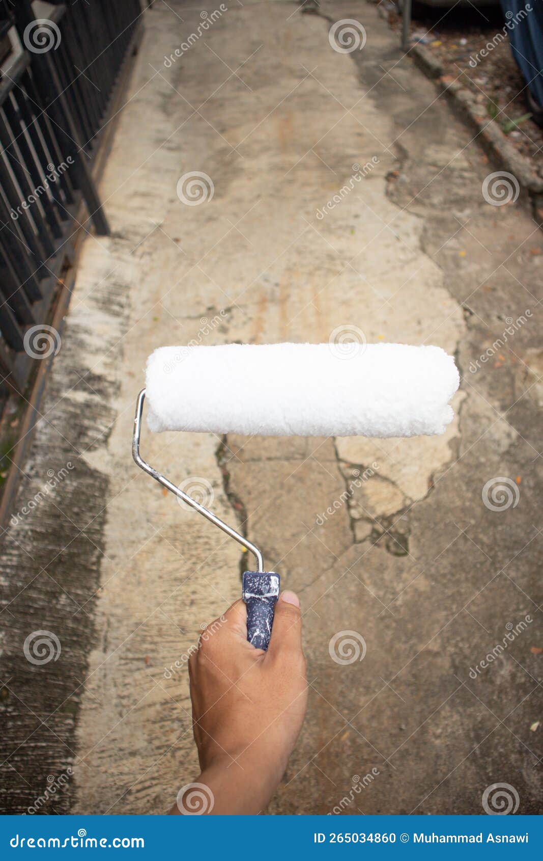 Paint Roll Brush with Blue Plastic Handle Stock Photo - Image of ...