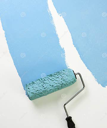 Paint Roller Applying Blue Paint Stock Photo - Image of paint, apply ...