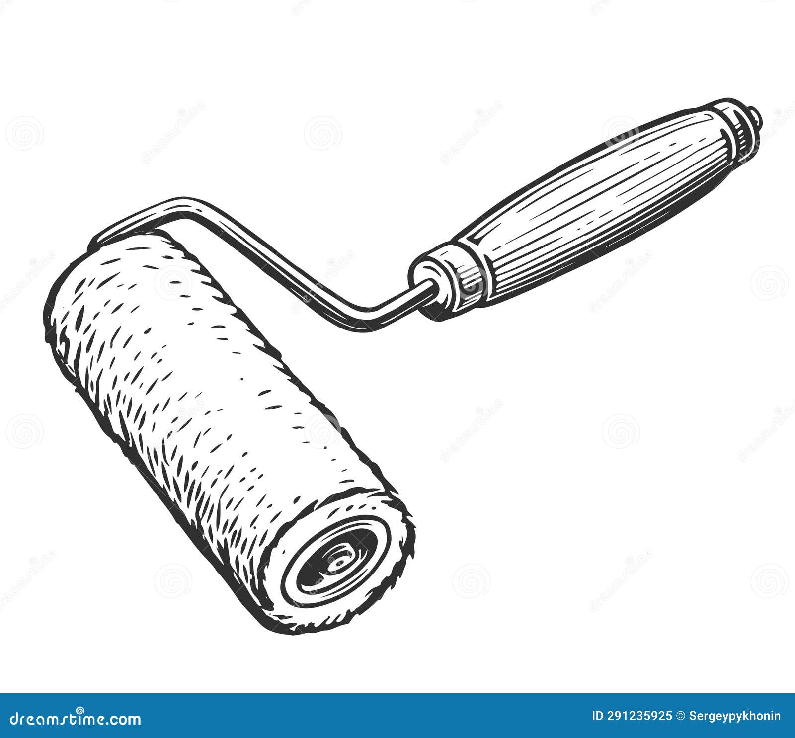 Paint Roller Brush with Handle. Construction Tool for Housework. Sketch ...