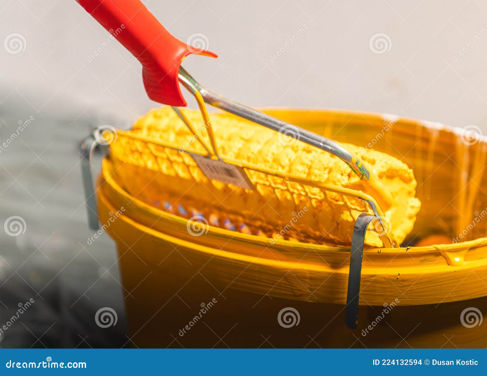 Paint Roller on a Bucket with Paint Stock Photo - Image of color ...