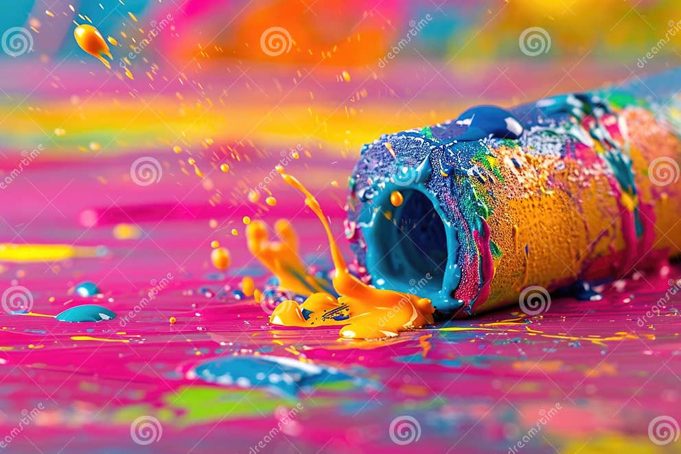 A Paint Roller, Covered in a Vibrant Array of Colors, Has Been Rolled ...