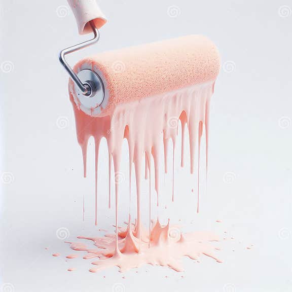 Paint Roller Dripping Soft Peach Paint Creating Artistic Liquid Texture ...