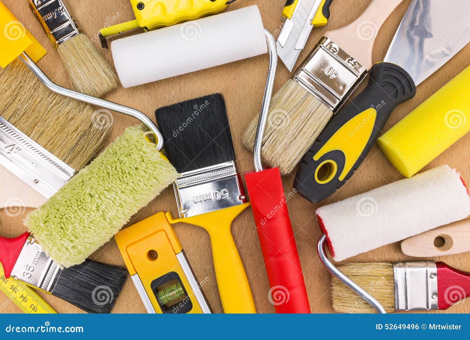 Paint rollers and brushes stock photo. Image of construction - 52649496