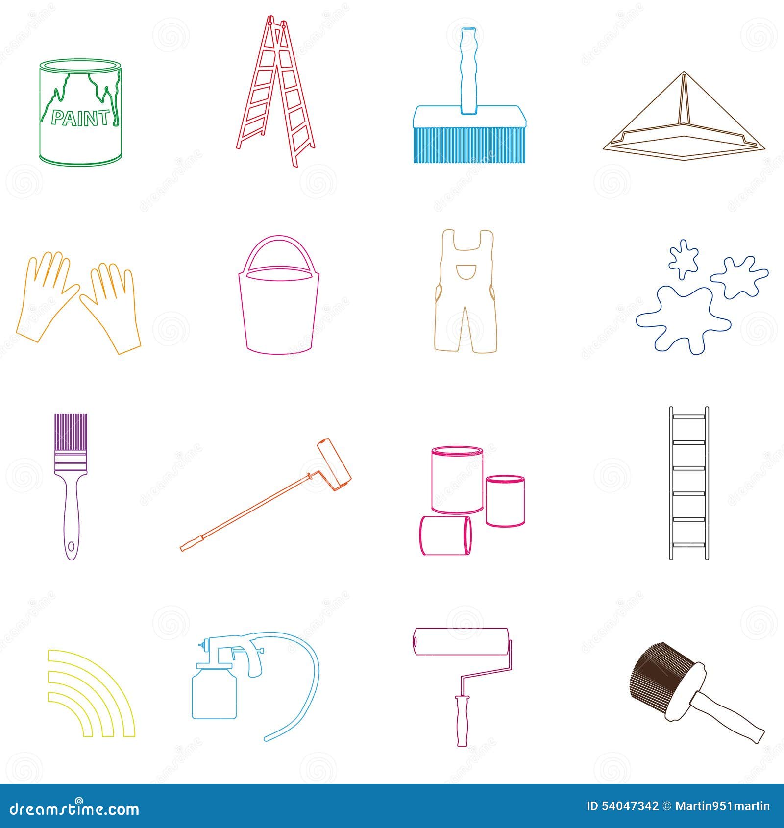 Paint and Room Painter Outline Icons Set Eps10 Stock Vector ...