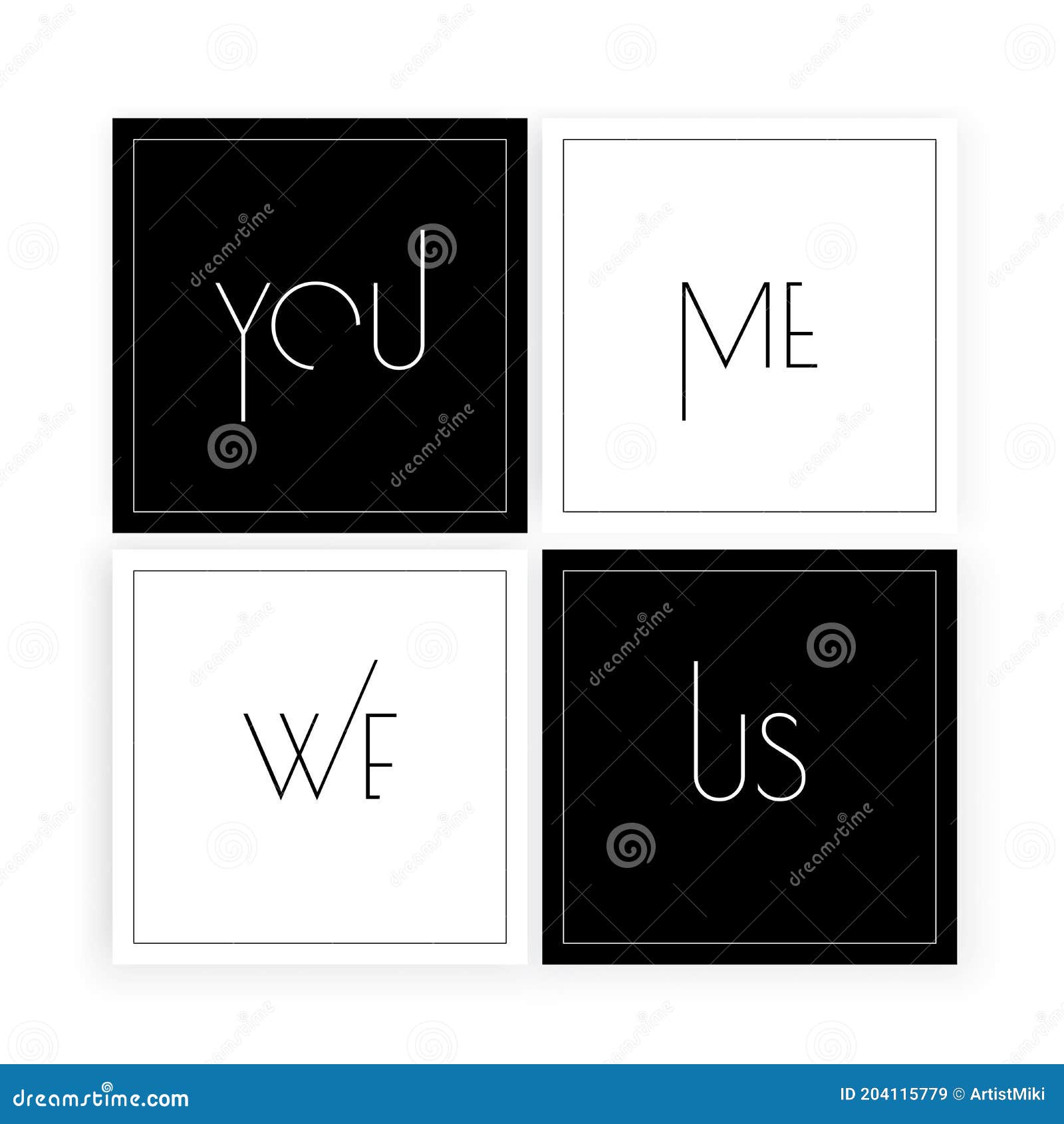 Minimalist Modern Art Design, Vector. You and Me, we, Us. Four Pieces ...