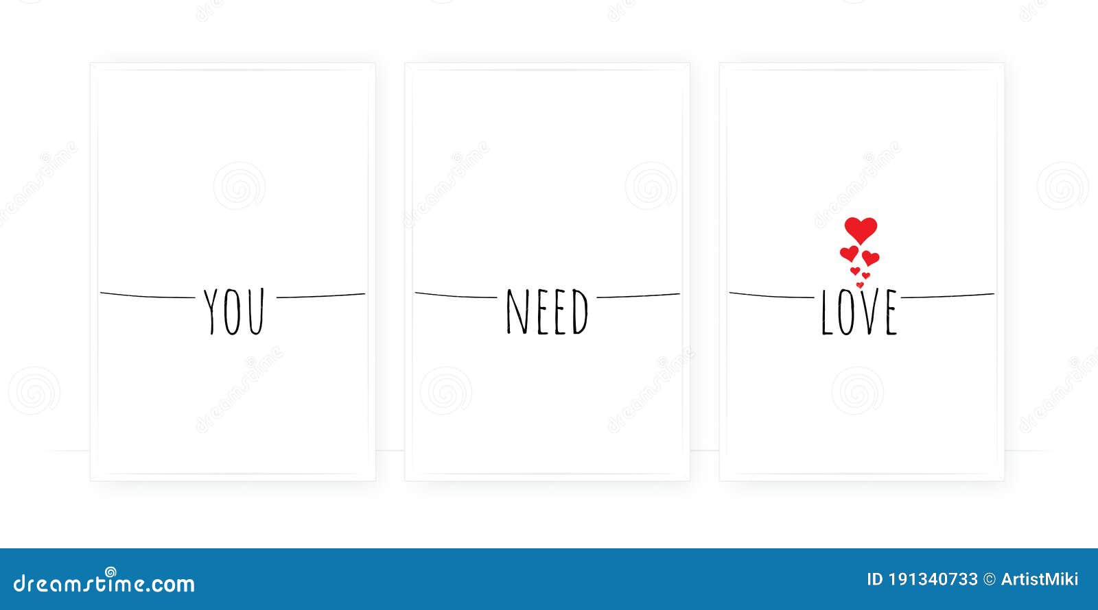 You Need Love, Vector. Cute Wording Design, Lettering. Three Pieces ...