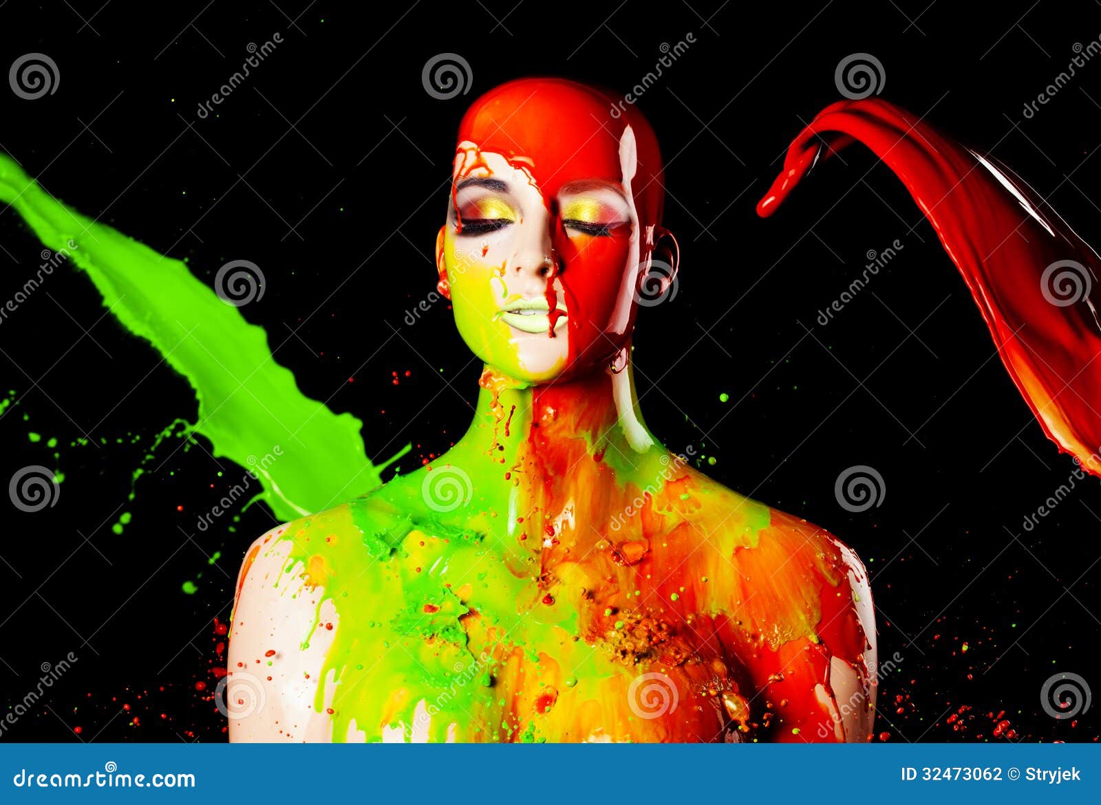 Paint Splash on Manekin Head Stock Photo - Image of bright, face: 32473062