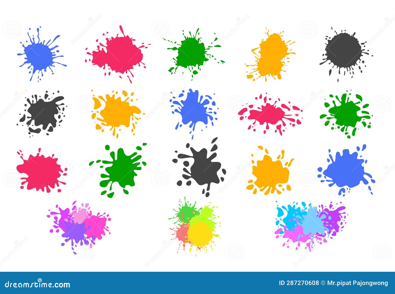 Paint Splatter, Set of Color Paint Splashes, Bright Painted Drip Drops ...