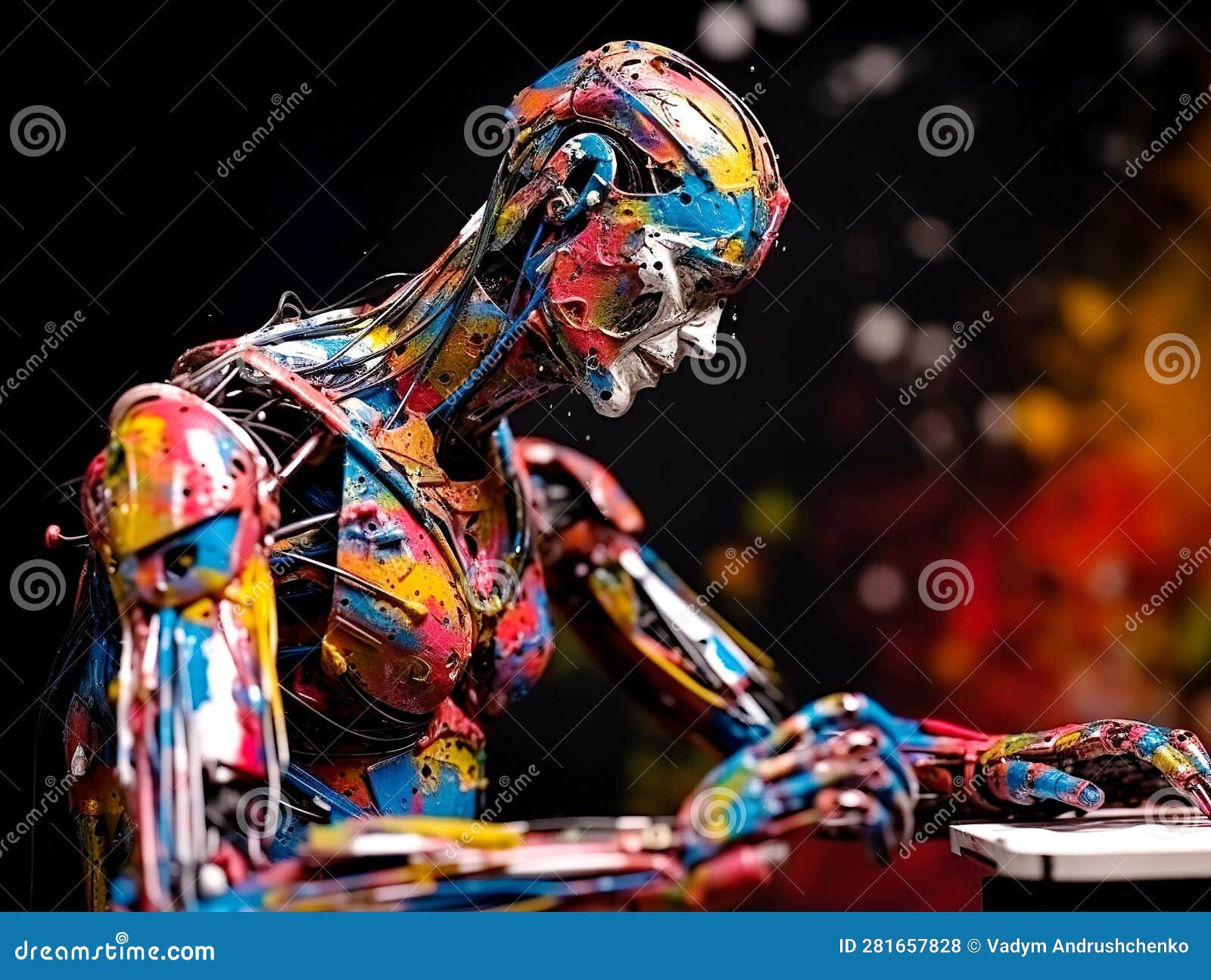 Paint Splattered Robot. Smart Robotic Technology Concept. Replacing ...