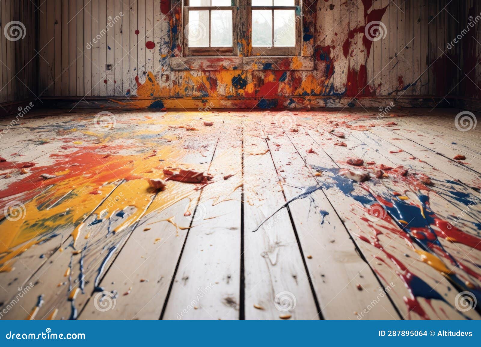 Paint Splatters on a Wooden Floor Stock Illustration - Illustration of ...