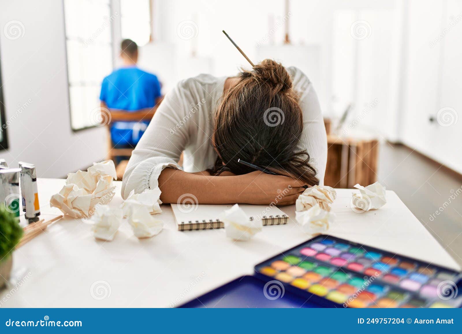 Paint Student Wpman Stressed Painting at Art School Stock Photo - Image ...