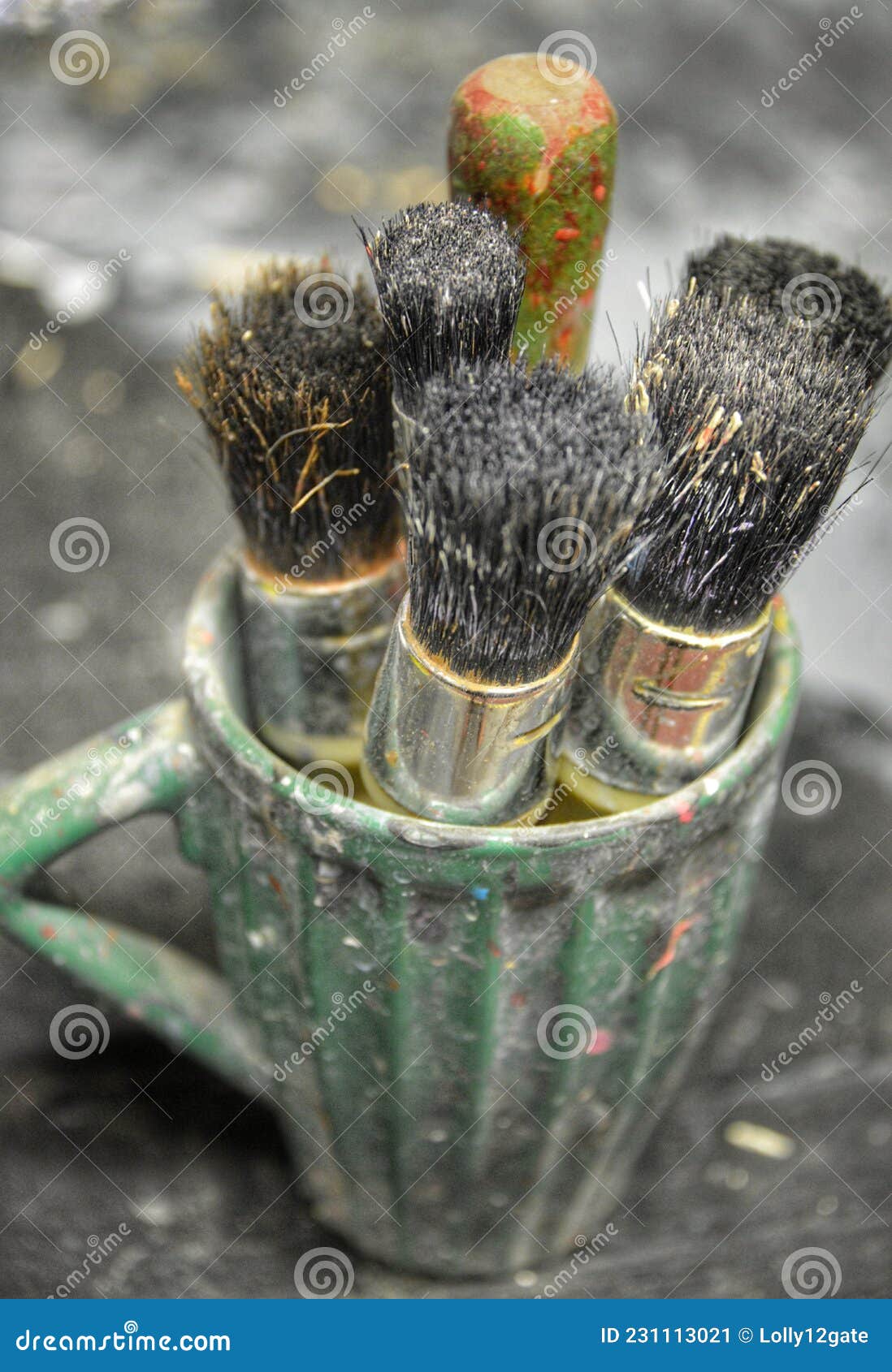 Mug of Pouncing or Stippling Brushes. Stock Image - Image of dried ...