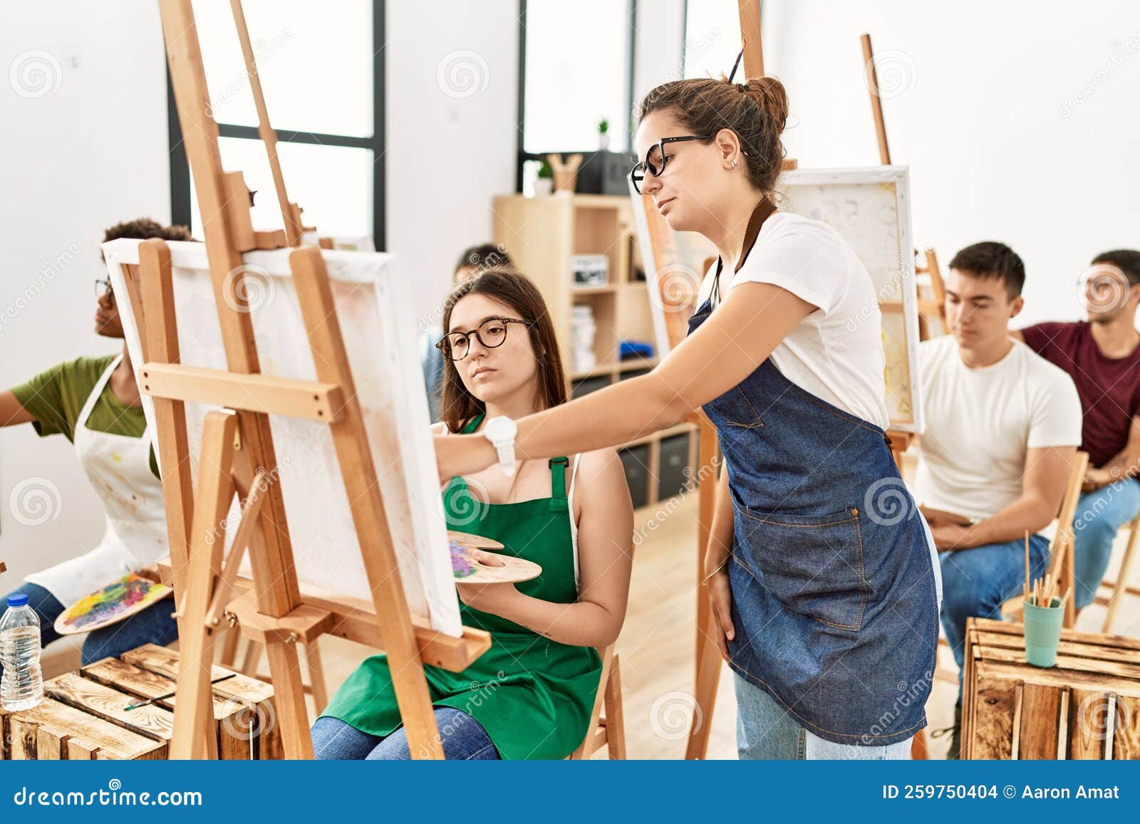 Paint Teacher Looking Draw of Student at Art Studio Stock Photo - Image ...