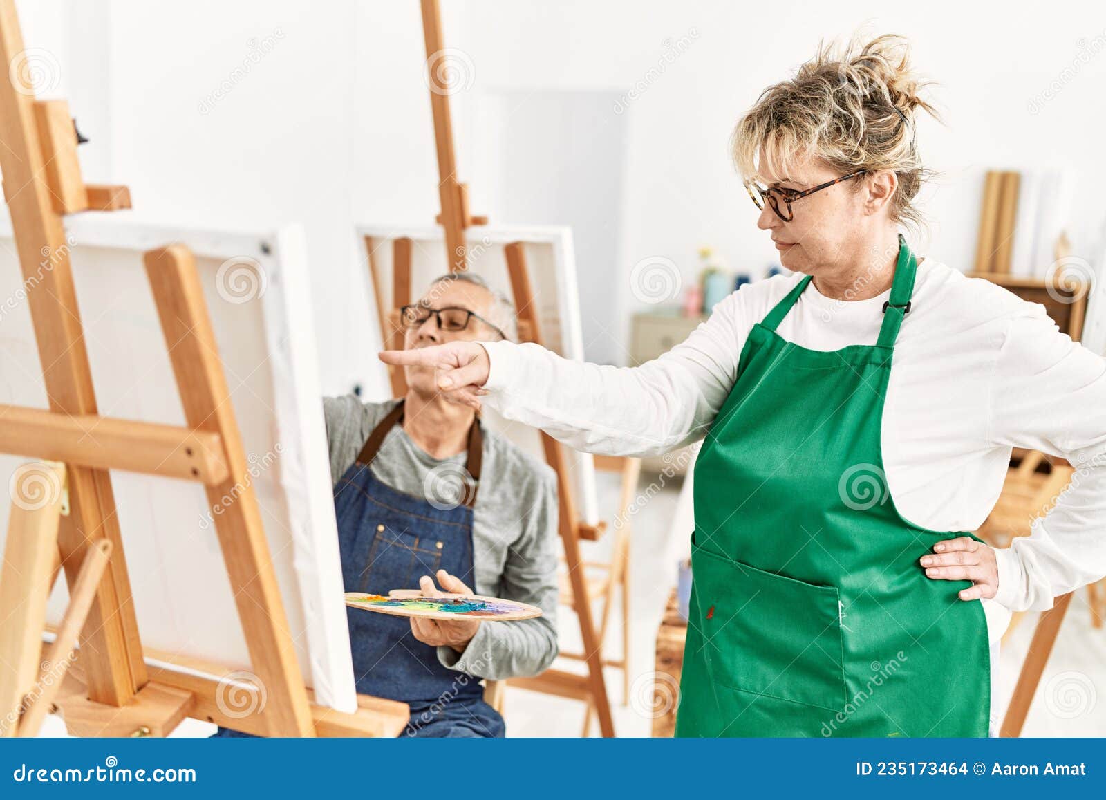 Paint Teacher and Student Painting at Art Studio Stock Photo - Image of ...