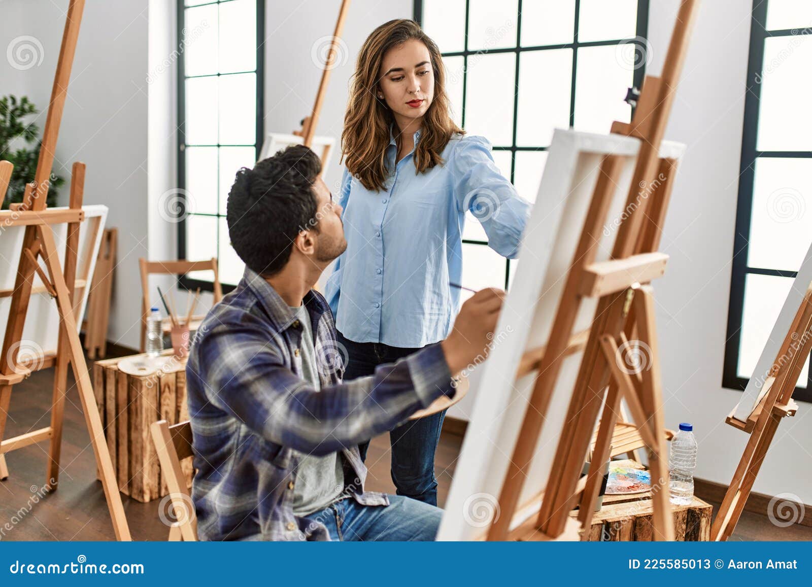Paint Teacher Teaching To Student at Art School Stock Image - Image of ...