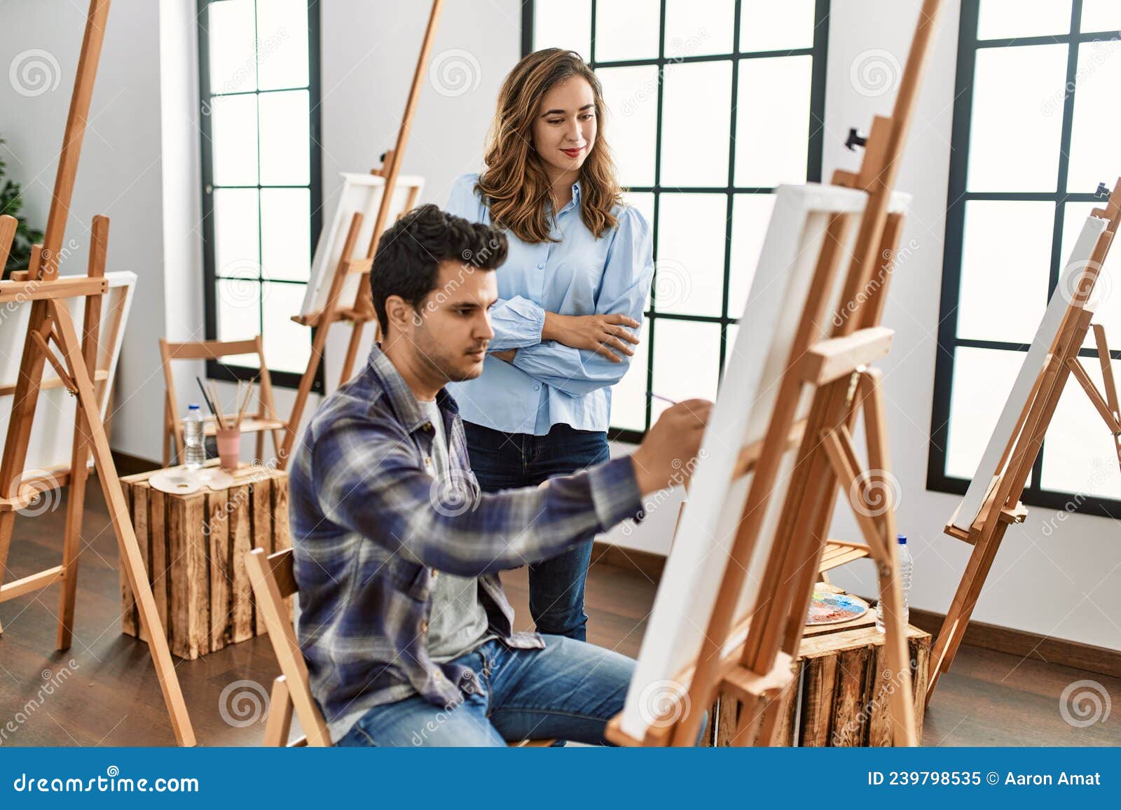 Paint Teacher Teaching To Student at Art School Stock Image - Image of ...