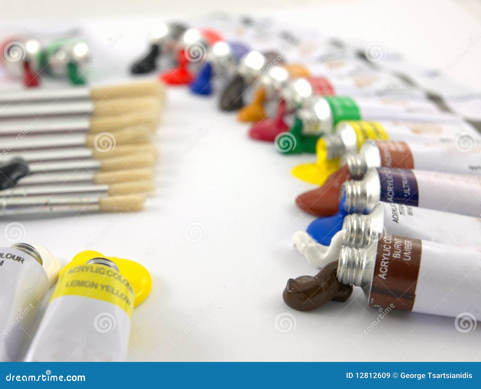 Paint tubes and brushes stock image. Image of mixing - 12812609