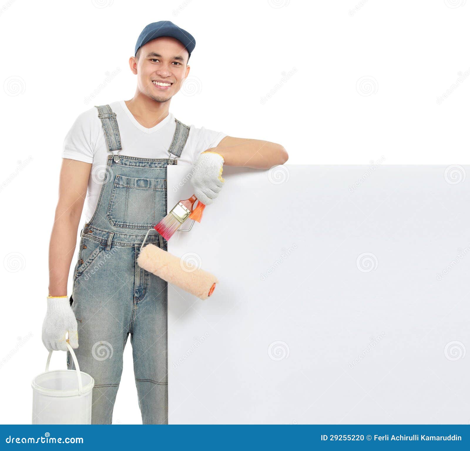 Paint Worker with Blank Banner Stock Photo - Image of paintbrush, blank ...