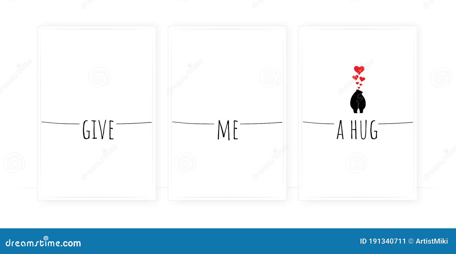 Give Me a Hug, Vector. Cute Wording Design, Lettering. Three Pieces ...