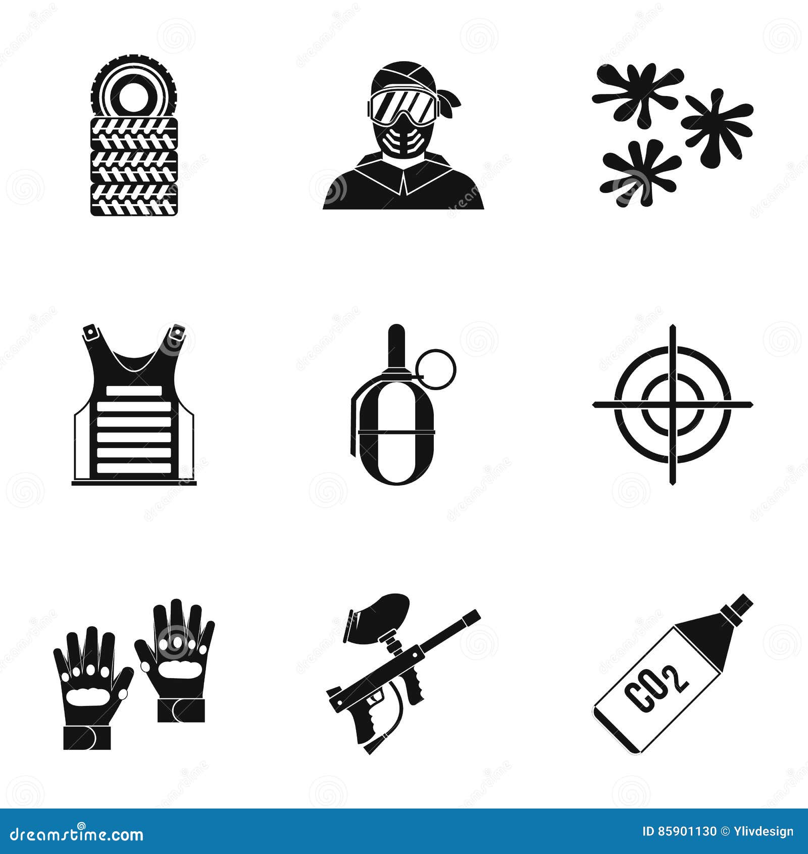 Paintball Club Icons Set, Simple Style Stock Vector - Illustration of ...