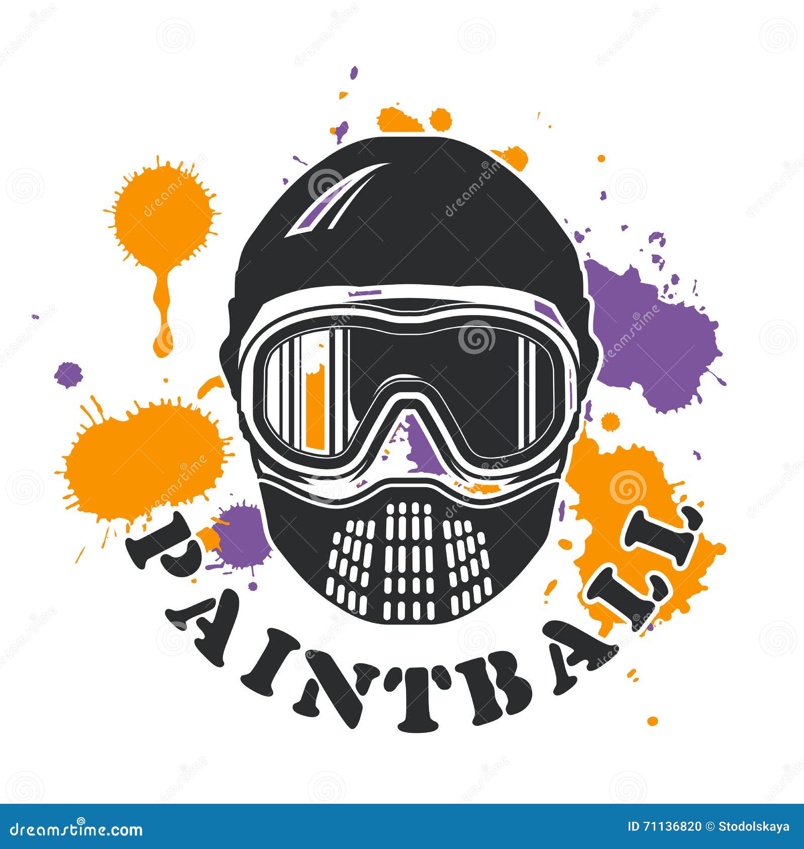 Paintball Emblem - Mask and Paint Blots Stock Vector - Illustration of ...
